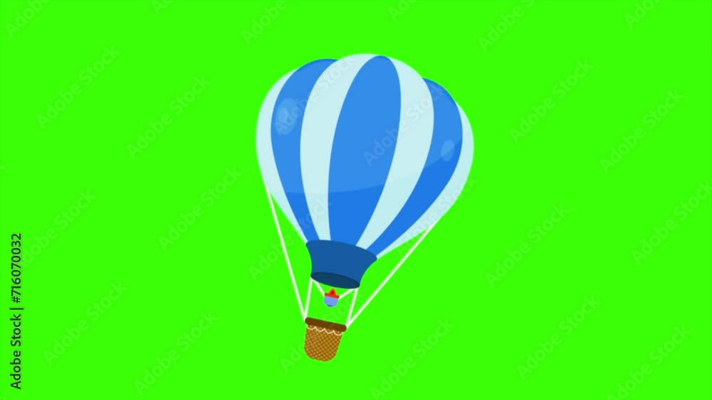 Cartoon Hot balloon flying animation on green screen background. 2d ...