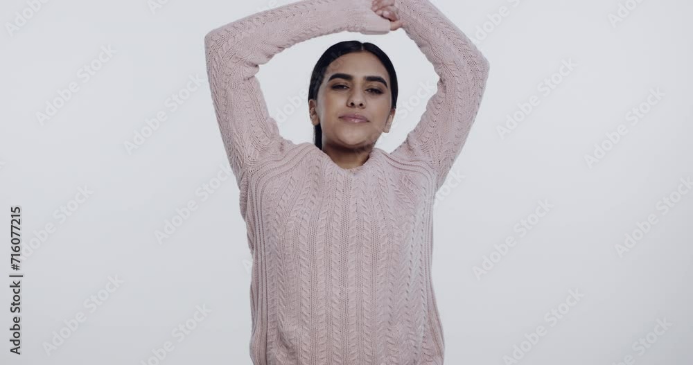 Tired, yawn and face of woman in a studio with sleepy expression for ...