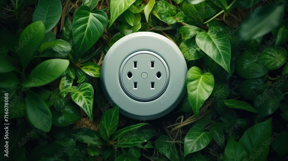 Beyond the ordinary A power socket adorned with fresh leaves from a top ...