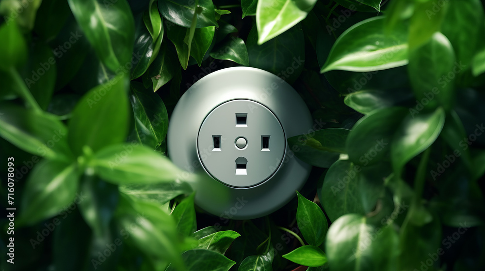 In the realm of eco-tech aesthetics, this image of a green power socket ...