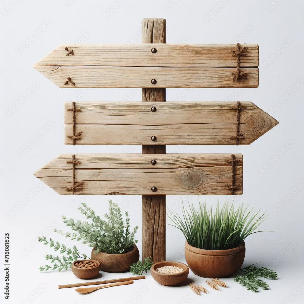 Blank empty wooden rustic signage sign board signpost post wood on ...