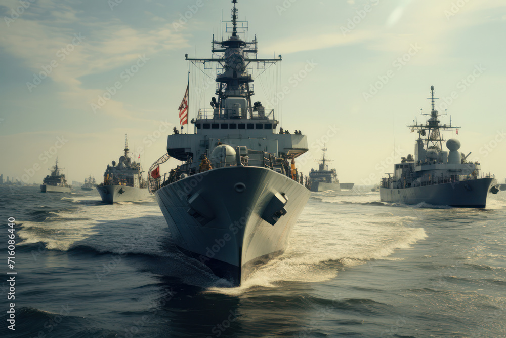 Maritime Might: A Majestic Grey Battleboat, Guarding the Ocean's ...