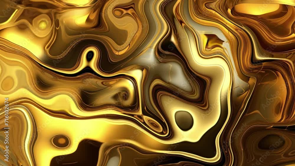Waves of gold liquid flowing in motion. Golden abstract shiny ...
