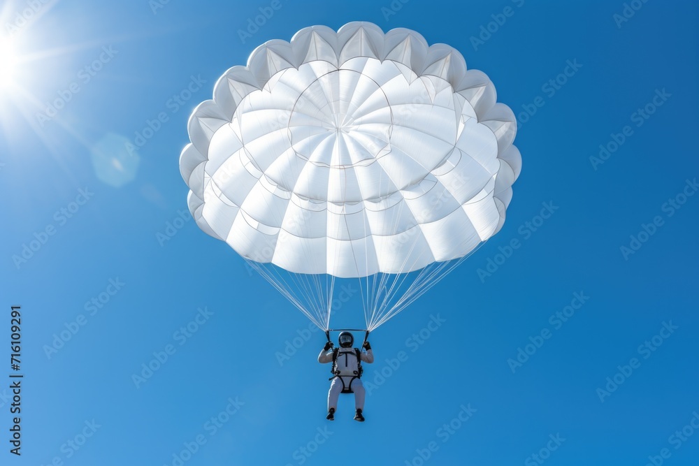A person is flying with a parachute in the sky. Generative AI. Stock ...