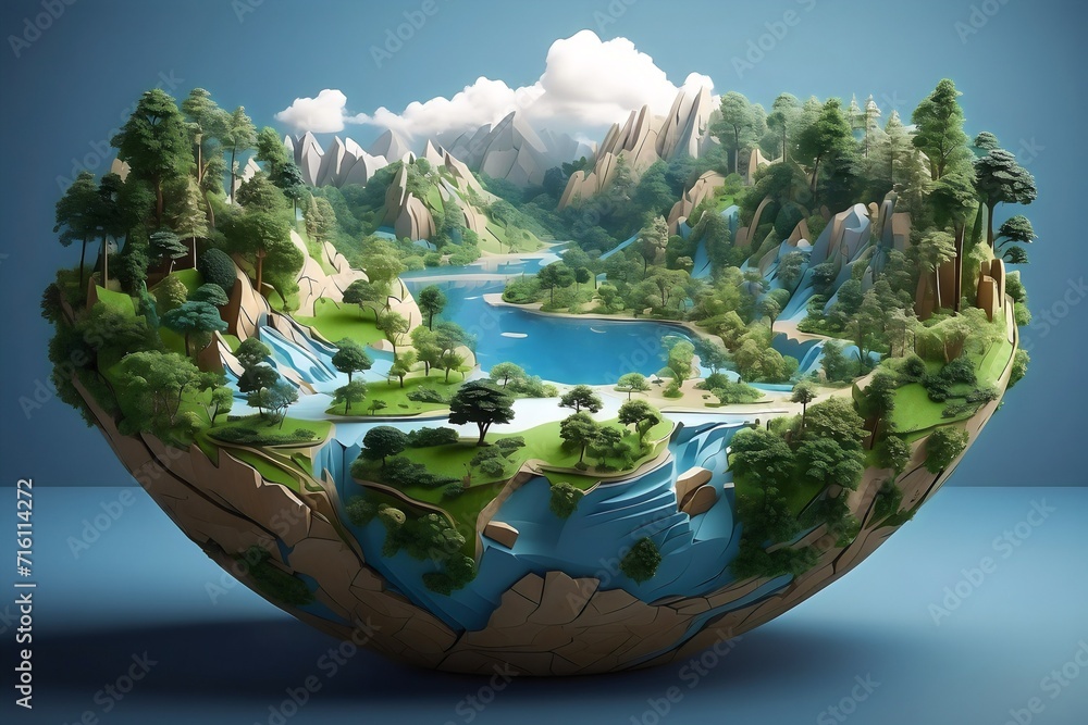 Earth forest.Generative AI,Earth-Friendly Globe:A small model of the ...