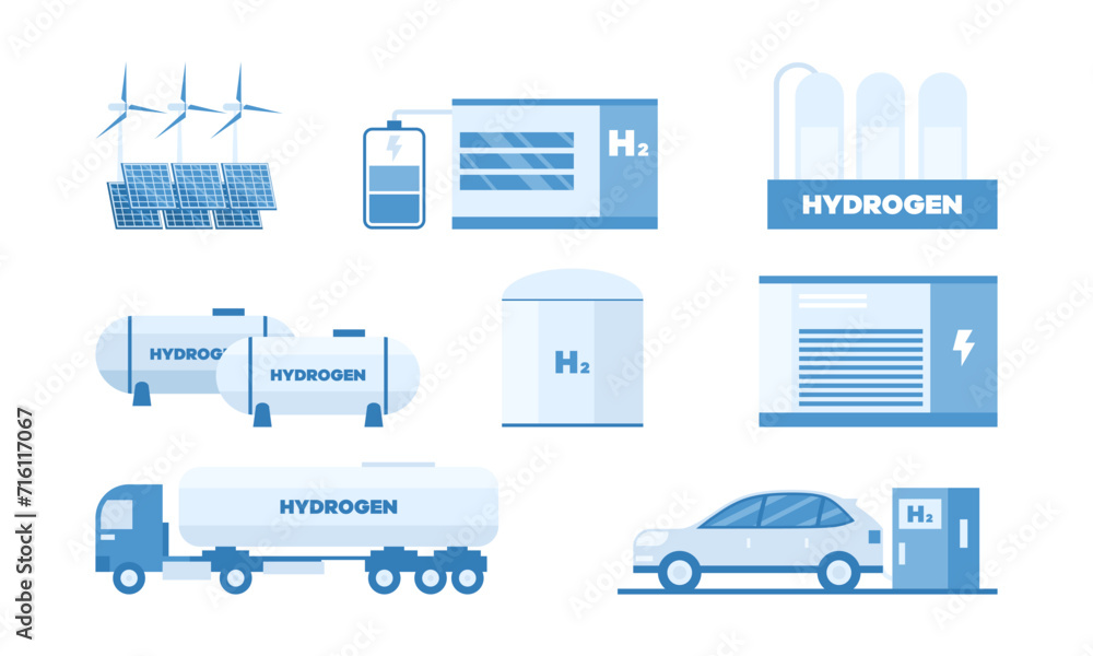 Hydrogen production set vector illustration. Cartoon isolated ...