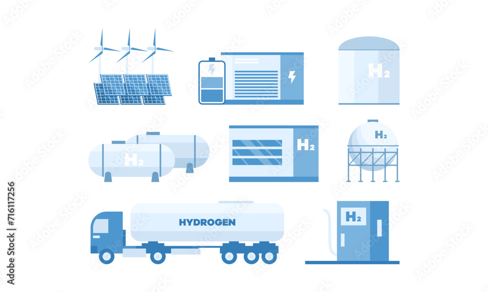 Hydrogen production set vector illustration. Cartoon isolated ...