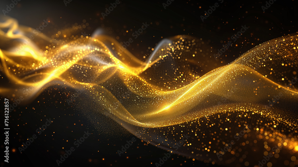 Golden energy waves moving through dark space. Fabric of space ...