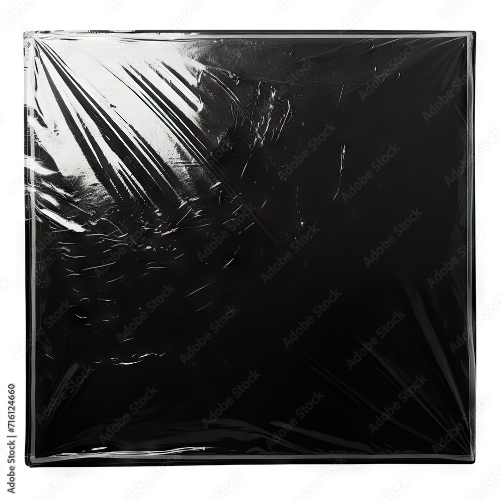Black vinyl record album cover wrapped in transparent plastic isolated ...