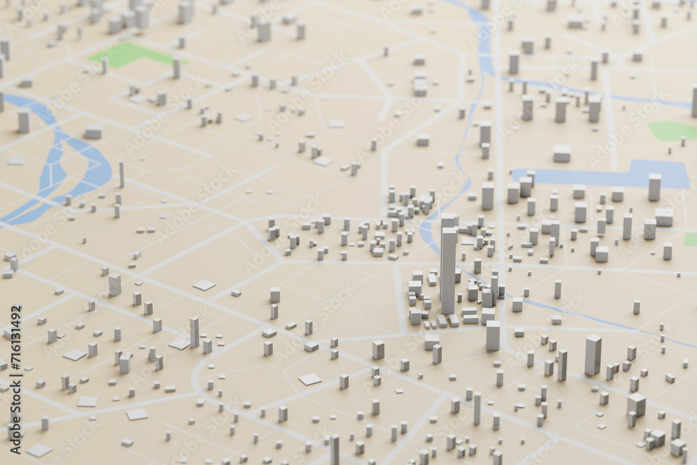 3D rendering city map illustration of a city map created using 3D ...