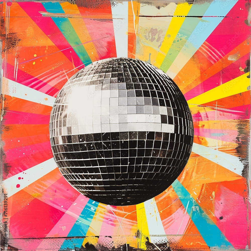 Disco Ball Magic: Colorful Rays in Black & White Scene Stock ...