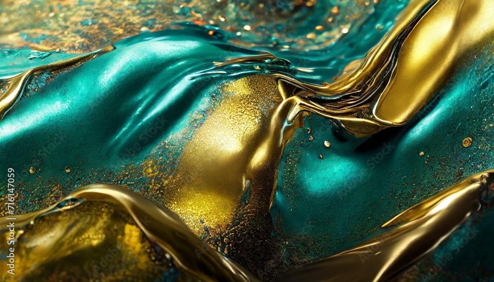 a visually captivating digital composition of a metallic fluid fabric ...