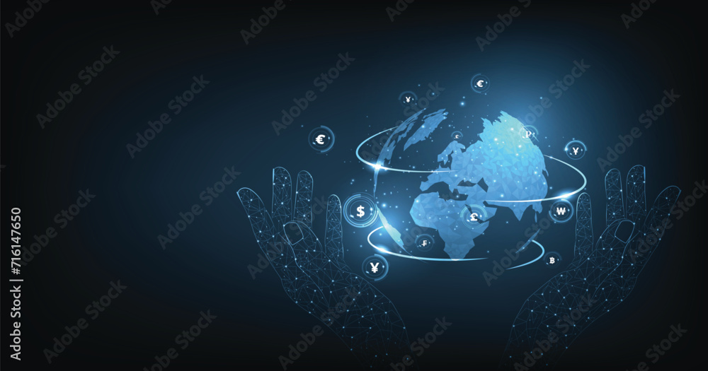 Global currency money transfer concept.Global network connection.Global currency exchange ...