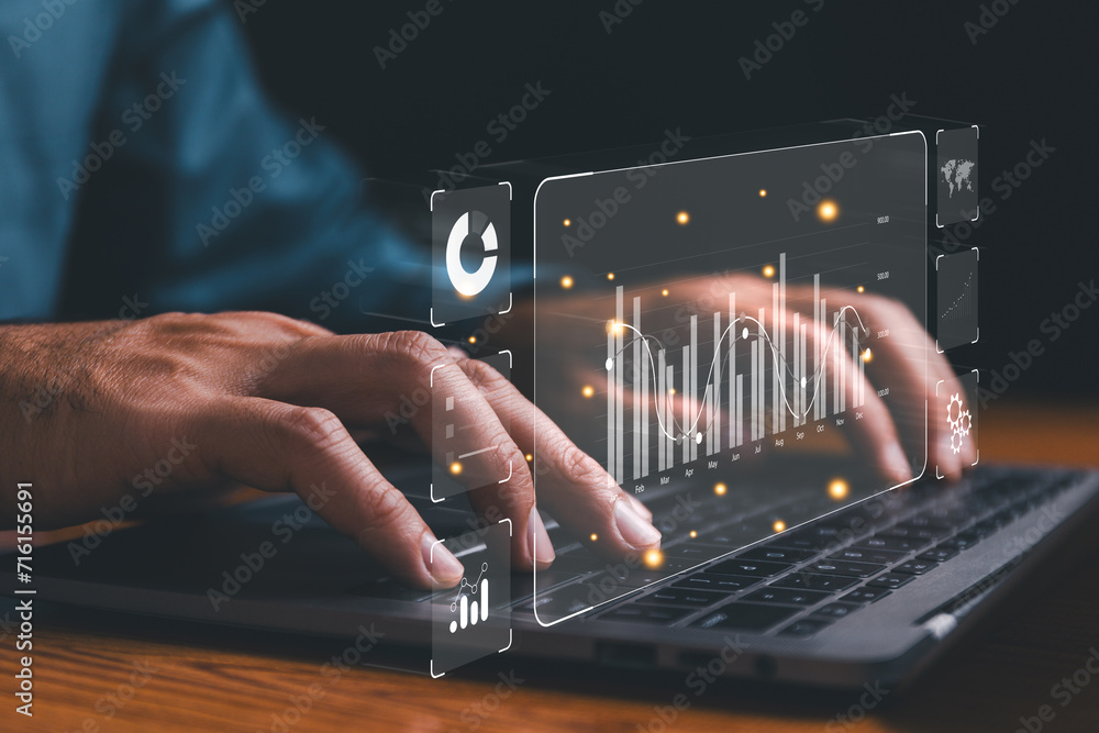 Businessman use laptop for Data analyst working on business analytics ...