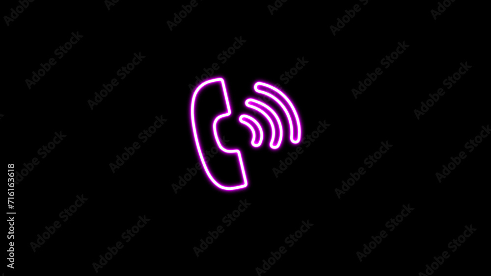 Glowing Simple telephone call symbol isolated on black background. Neon ...