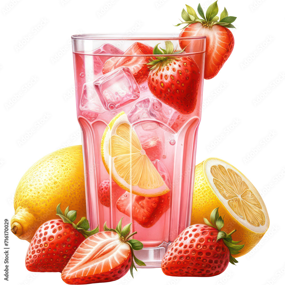 Strawberry Lemonade, A hyper-realistic watercolor style image of a ...