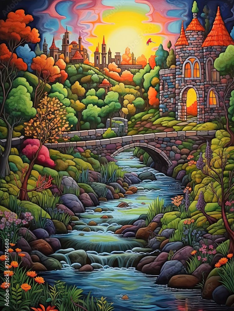 Nostalgic Route 66 Stream and Brook Landscapes: Artistic Highway Bridge ...