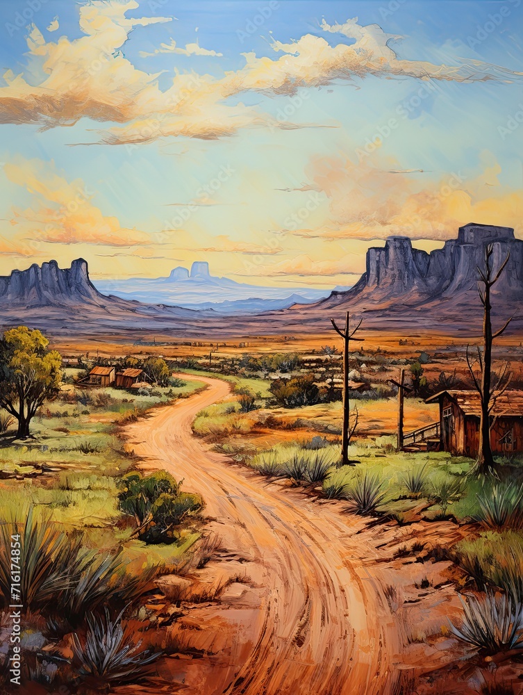 Nostalgic Route 66 Landscapes: Vintage Painting of Old-Time Highway for ...