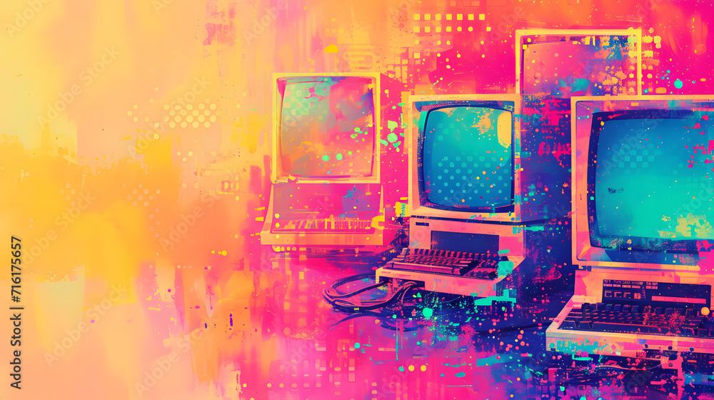 Immerse yourself in a vibrant world of digital art, as a computer with ...