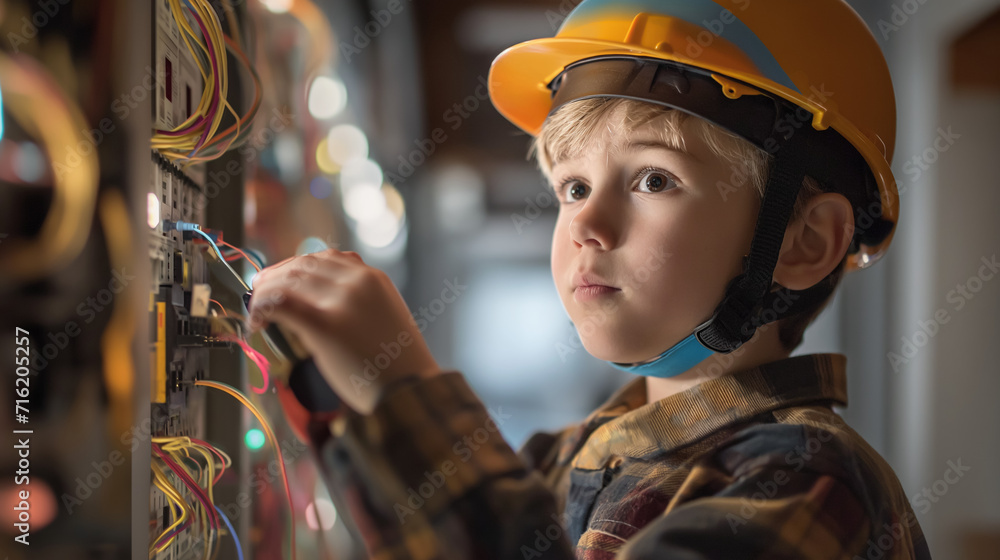Hard-working firefighter Wear a yellow hard hat and safety equipment ...