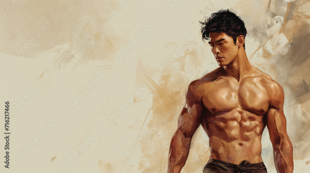 Muscular male physics, body builder background, space for writing ...