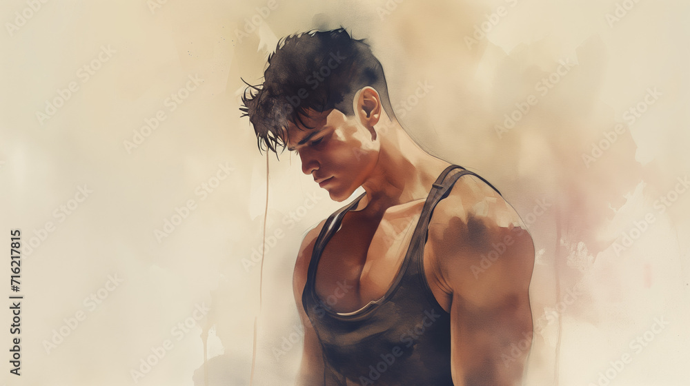 Watercolor illustration of a sad person, male, female, guy, lady ...