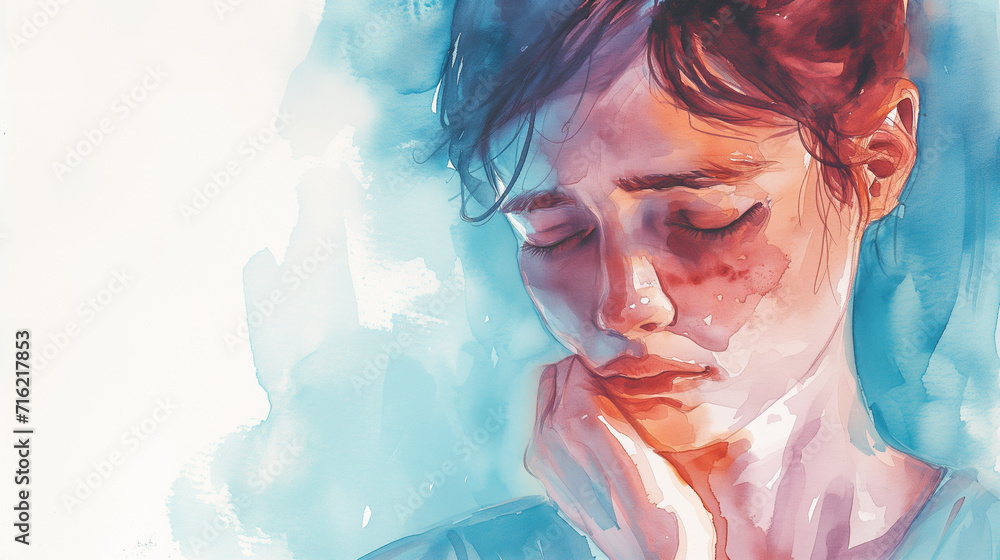 Watercolor illustration of a sad person, male, female, guy, lady ...