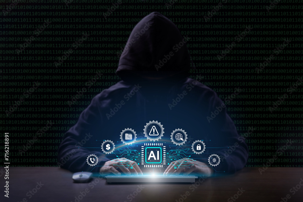 Cyber security and Tech warning or scam concept. Hackers utilize AI ...