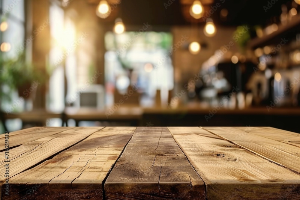 wood table on blur of cafe, coffee shop, bar, background - can used for ...