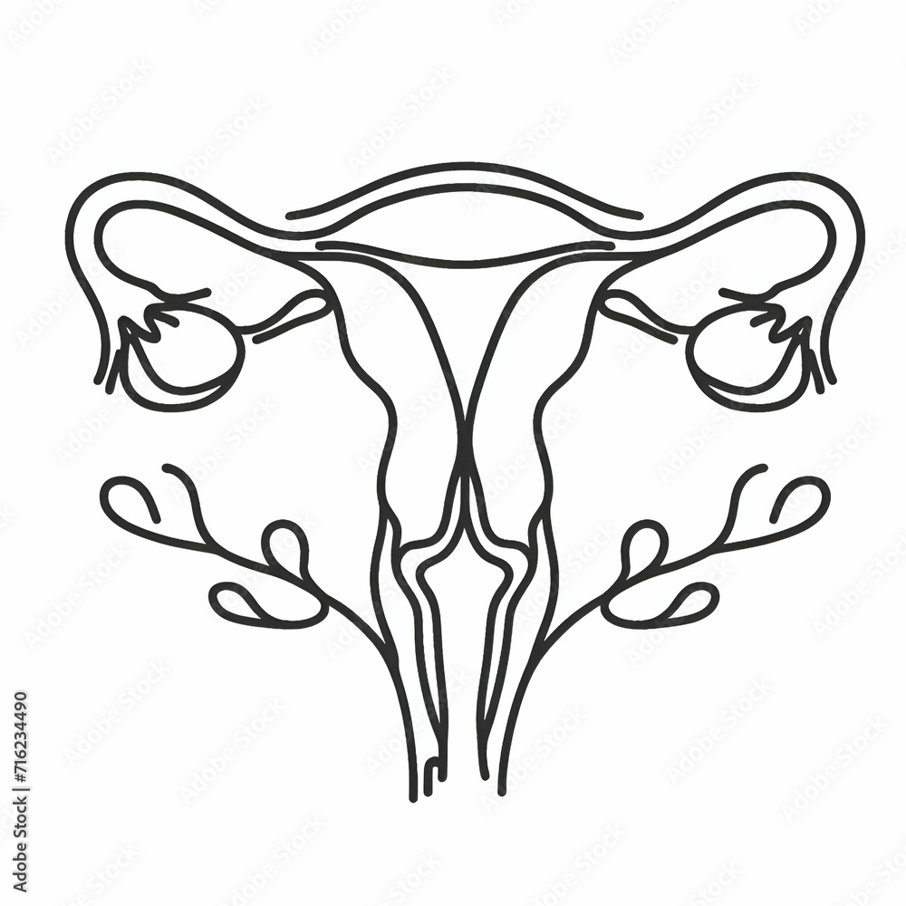 One continuous line drawing of woman uterus. Ovary and womb ...