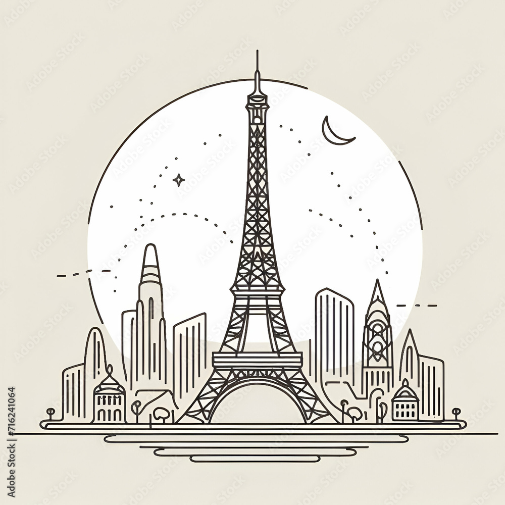 Continuous one line drawing of Paris Eiffel towe. French landmarks and ...