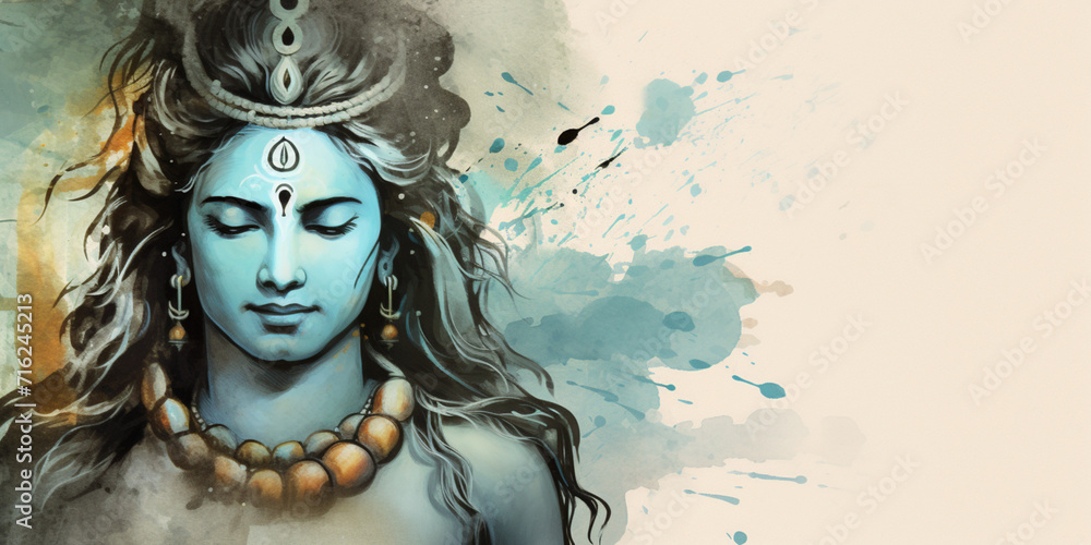 Banner of head of indian hindu Lord Shiva hand holding Trident. God ...