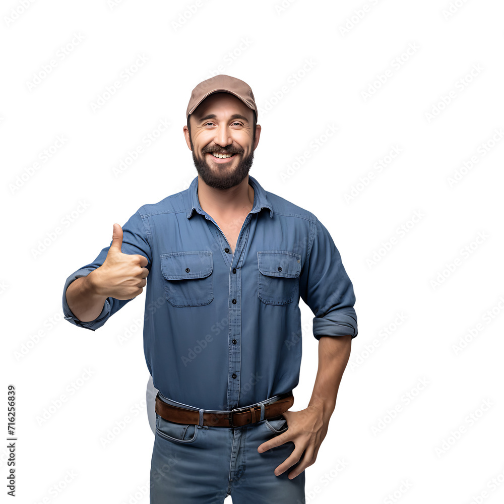 American truck driver smiling happily and giving thumbs up on ...