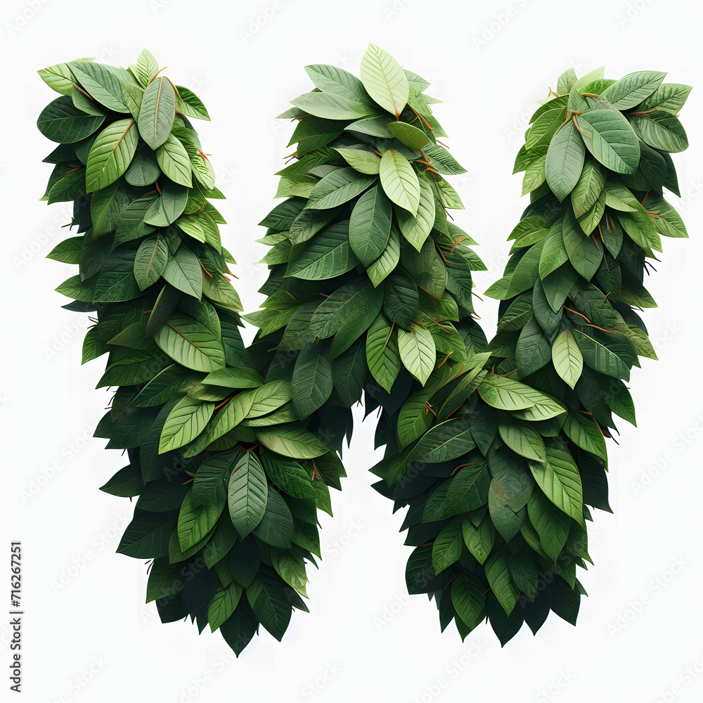 The letter W is made out of leaves, leaves Alphabet, on a White ...
