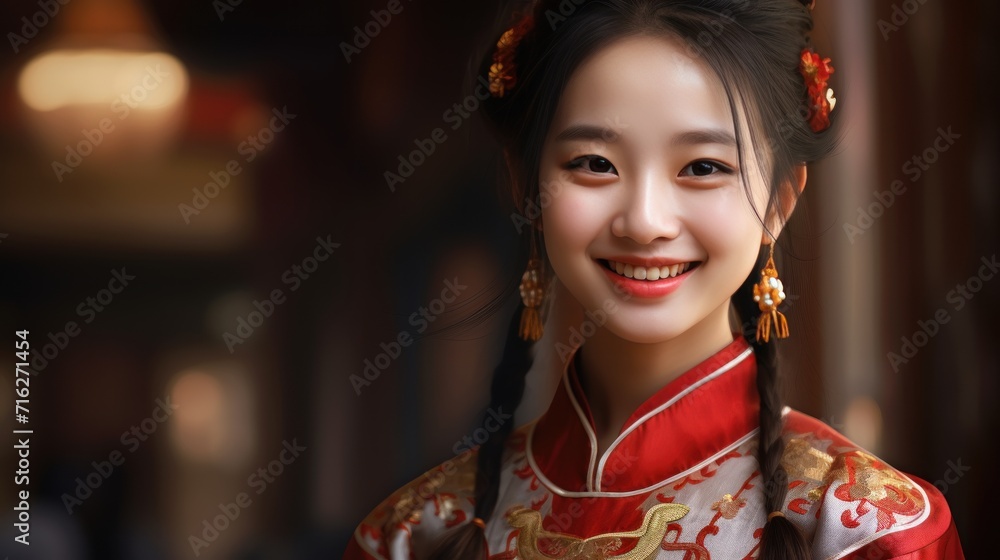 Chinese girl in traditional attire, her face echoing cultural depth, Ai ...