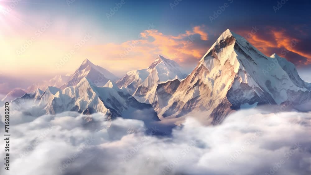 Mount Everest Lhotse Makalu and Cho Oyu. seamless looping overlay 4k ...