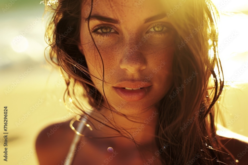 Sun-Kissed Brunette Stuns In A White Bikini, Ready For The Beach Stock ...
