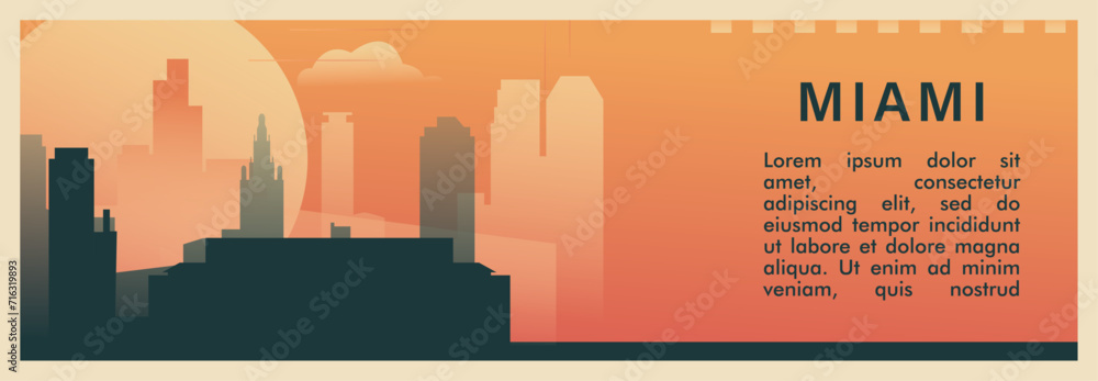 Vetor de Miami city brutalism vector banner with skyline, cityscape ...