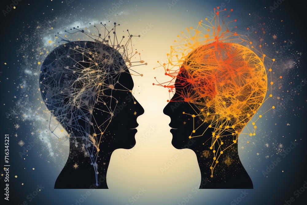 Human skull creative colorful brain sides, left and right brain ...