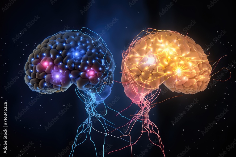 Human skull creative colorful brain sides, left and right brain ...