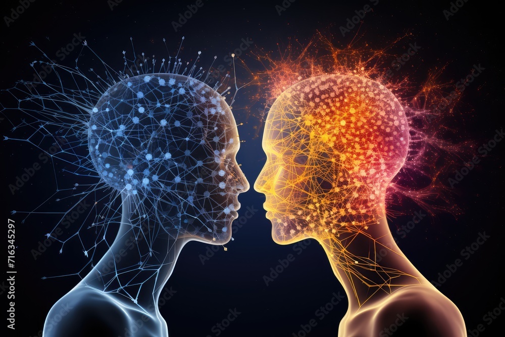 Human skull creative colorful brain sides, left and right brain ...