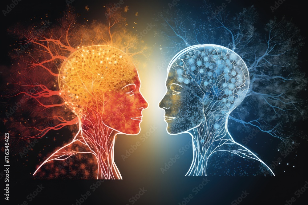 Human skull creative colorful brain sides, left and right brain ...