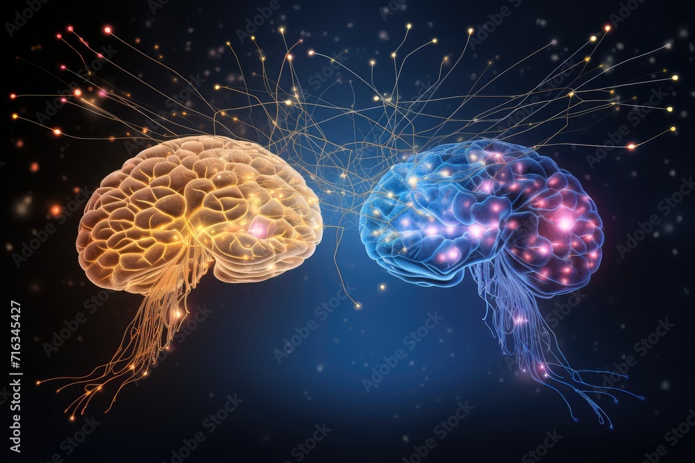 Human skull creative colorful brain sides, left and right brain ...