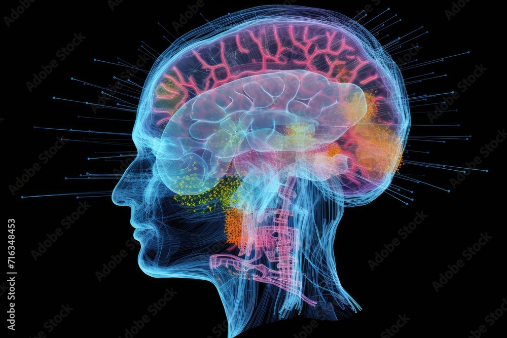 3d illustration of brain render, Neurotransmitters in the CNS and PNS ...