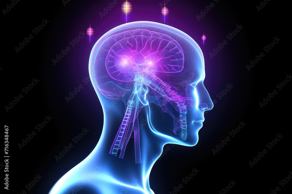 3d illustration of brain render, Neurotransmitters in the CNS and PNS ...