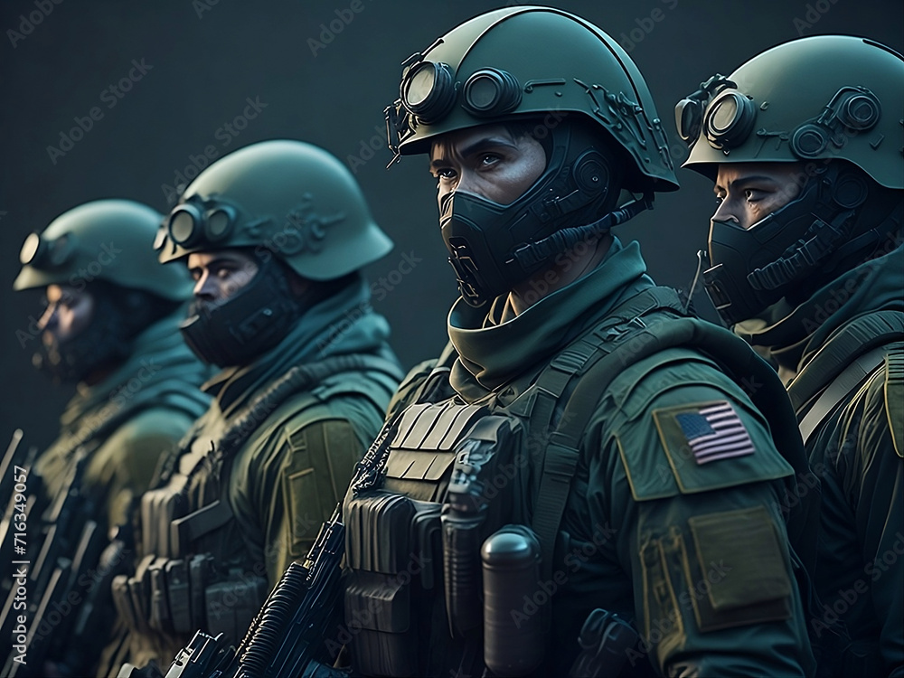 Illustration of a group of well-armed and dashing American soldiers ...