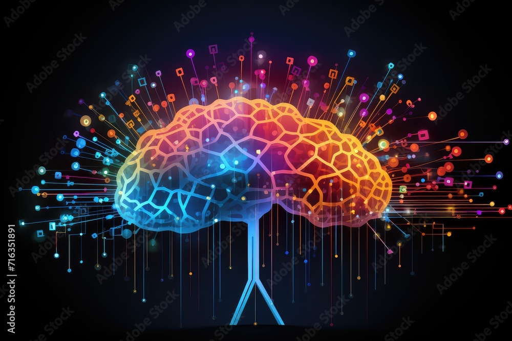 Synergies of human mind, synapses lighting colorful, Brain health ...