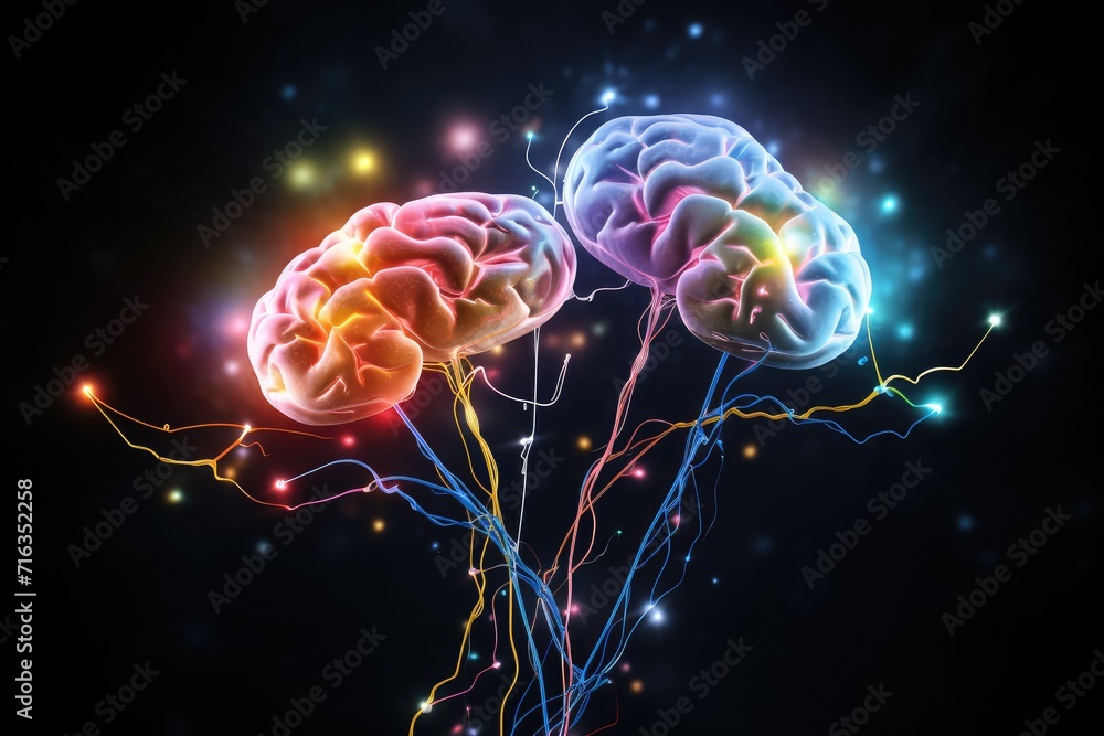 Synergies of human mind, synapses lighting colorful, Brain health ...