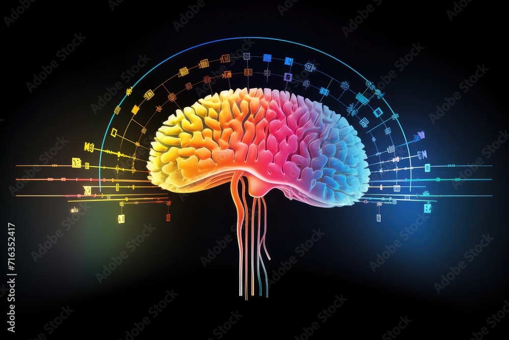 Synergies of human mind, synapses lighting colorful, Brain health ...