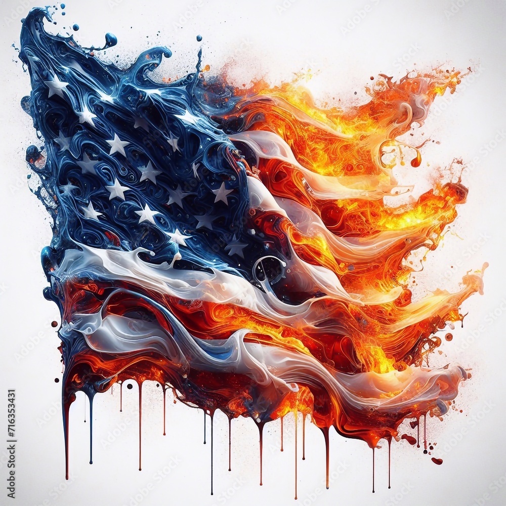 USA flag what Splash of water and flame. AI generated illustration ...